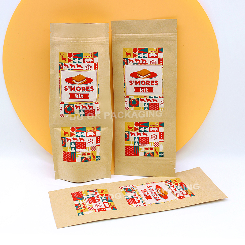 Reusable kraft paper zipper bags snack food packaging bag stand up ...